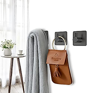 Fotosnow Black Adhesive Towel Hooks Heavy Duty Stick on Wall Hooks Shower Hooks for Bathroom Kitchen Door-4 Packs