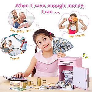 Kids Piggy Bank for Girls - Toys for 5 6 7 8 9 10 Year Old Girl Birthday Gifts - Electronic Piggy Bank ATM Machine Money Safe for Kids Toys Age 6-8-10