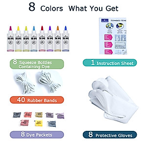 WINSONS Tie Dye Kit, 8 Colours Non Toxic Permanent Fabric Dye Art Set for Kids Women for Homemade Party Creative Group Activities DIY Gift