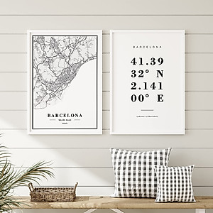 Dear Mapper Barcelona Spain View Abstract Road Modern Map Art Minimalist Painting Black and White Canvas Line Art Print Poster Art Print Poster Home Decor (Set of 3 Unframed) (16x24inch)