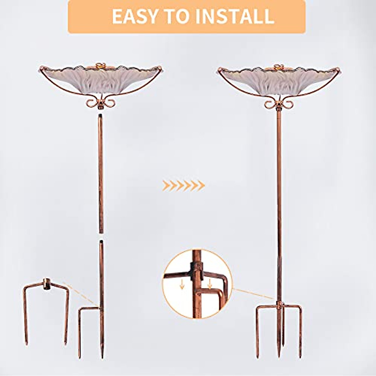 MUMTOP 26 Inch Height Glass Birdbath Birdfeeder with Metal Stake Garden Outdoor Red