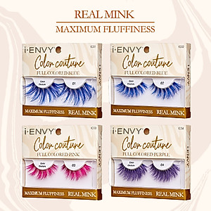 iENVY False Eyelashes Real Mink Color Couture Full Colored Lashes Maximum Fluffiness and Volume Fake Eyelashes (Purple)