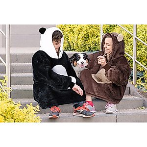 Solaris Panda Wearable Blanket Hoodie for Kids - Warm Soft Gift, Oversized Cozy Sherpa Fleece Sweatshirt Pullover for Teens, Girls, Boys, Large Pocket
