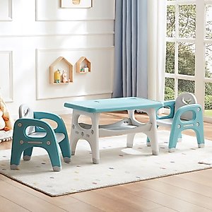 DOREROOM Kids Table and Chair Set, Plastic Children Activity Table with 2 Chairs, Toddler Table and Chair Set for Reading, Drawing, Snack Time, Arts Crafts, Preschool, Gift for Boys Girls