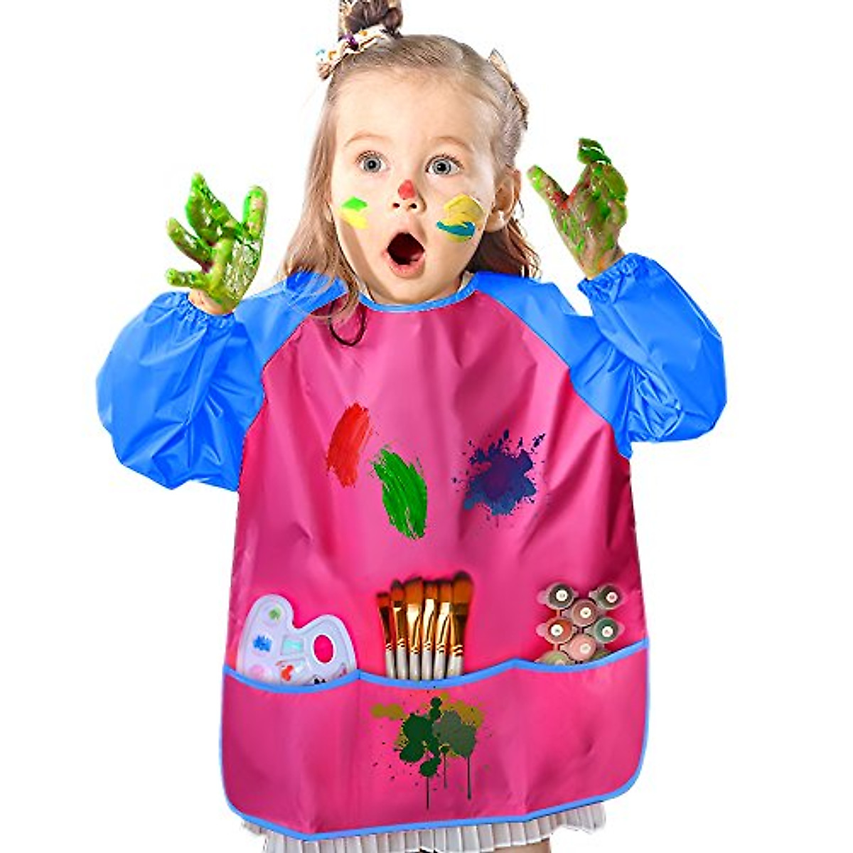 KUUQA Waterproof Art Smock, Kids Art Aprons Children's Art Smock Long Sleeve with 3 Roomy Pockets (Paints and Brushes not included)