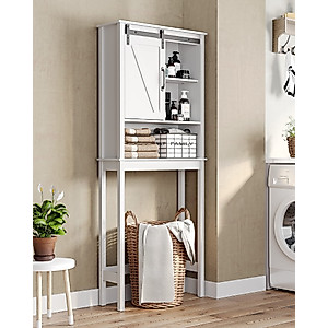 Crestlive Products Over The Toilet Storage Cabinet, Wood Bathroom Organizer with Adjustable Shelves and Sliding Barn Door, Bathroom Space Saver-White