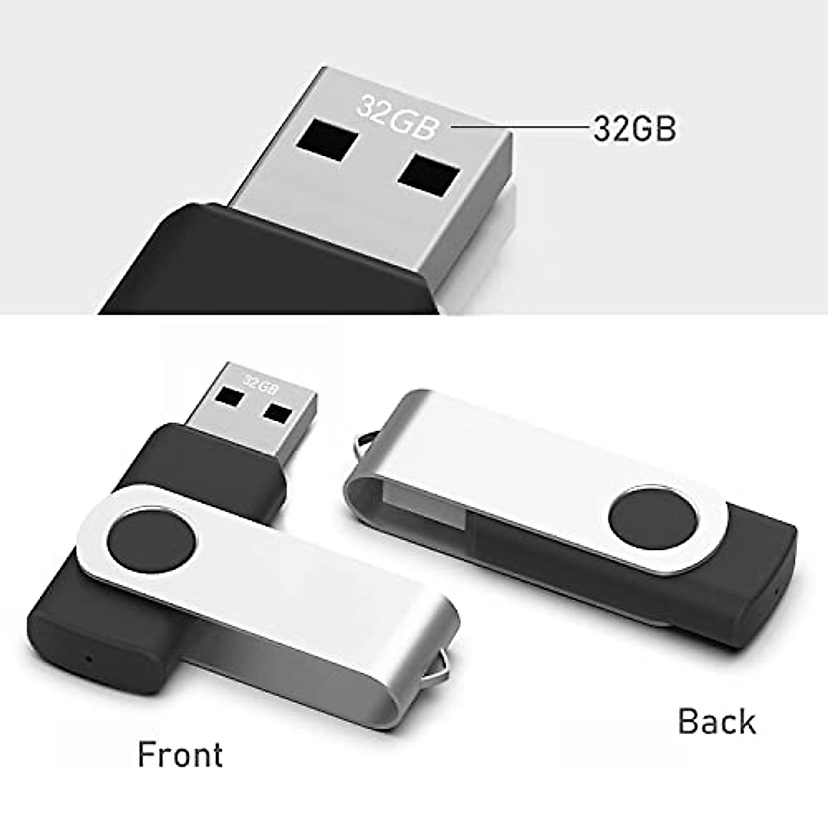 32GB USB Flash Drives 5 Pack, TYSHCY 32 GB USB 2.0Thumb Drives Swivel Memory Stick Jump Drive Zip Drive with LED Light for Data Storage Backup, Black