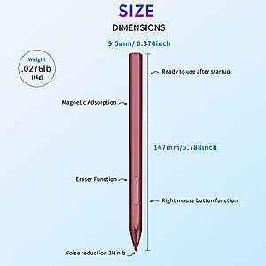SSS·GRGB Stylus for Microsoft Surface Pro9/8/7/6/5/4/3/X Surface Laptop/ Book/Studio Surface 3/Go/Go2/Go3, 4096 Pressure Sensitivity, Magnetic Attachment, USB Charging, Palm Rejection Function, Red