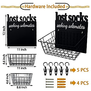 RISICULIS Lost Socks Basket, Laundry Room Decor and Accessories, Rustic Laundry Room Organization, Black Wooden Lost Socks Sign for House Decor, Missing Sock Basket with 5 pcs Clips