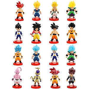 HONGFENG 16 Pack DBZ Anime Cartoon Cake Toppers,3" Goku Figures Cake Toppers Set.