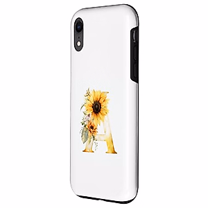 iPhone XR Letter A Initial Monogram Sunflower Minimalist Women Yellow Case