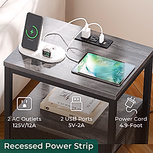 Huuger Nightstand with Charging Station, 27.6 Inch Side Table with Fabric Drawers, End Table Bedside Table with USB Ports and Outlets, Night Stand for Bedroom, Charcoal Gray