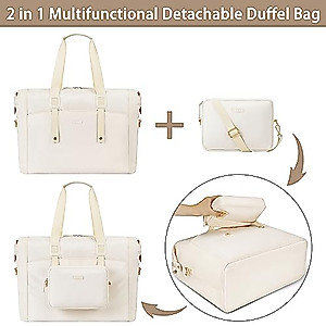 Weekender Bags for Women with 15.6" Laptop Compartment, LYAUK Travel Duffel Bag with Detachable Makeup Bag&Wet Pocket, Carry on Overnight Bag for Airplanes,Hospital Bags for Labor and Deliver Beige