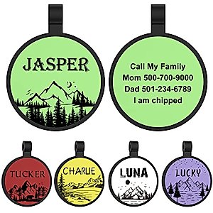 YEHANTI Silicone Dog Tags Engraved for Pets, Silent Dog Tag, Lightweight and Waterproof, Personalized Dog Tags and Cat Tags, Custom Pet ID Tags for Puppy Kitten with Mountain Pattern Designs, Round