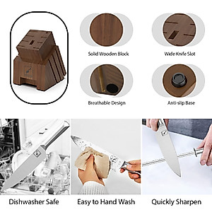 imarku Knife Set,16PC Premium Kitchen Knife Sets for Kitchen with Block,Japanese Stainless Steel Knife Block Set with Kitchen Sharpener,Dishwasher Safe (Brown)