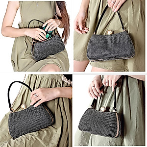 Anopo Rhinestones Clutch Purses Evening Handbag Bag Sparkly Bridal Lady Crossbody Chain Strap for Wedding Party Prom Club Black