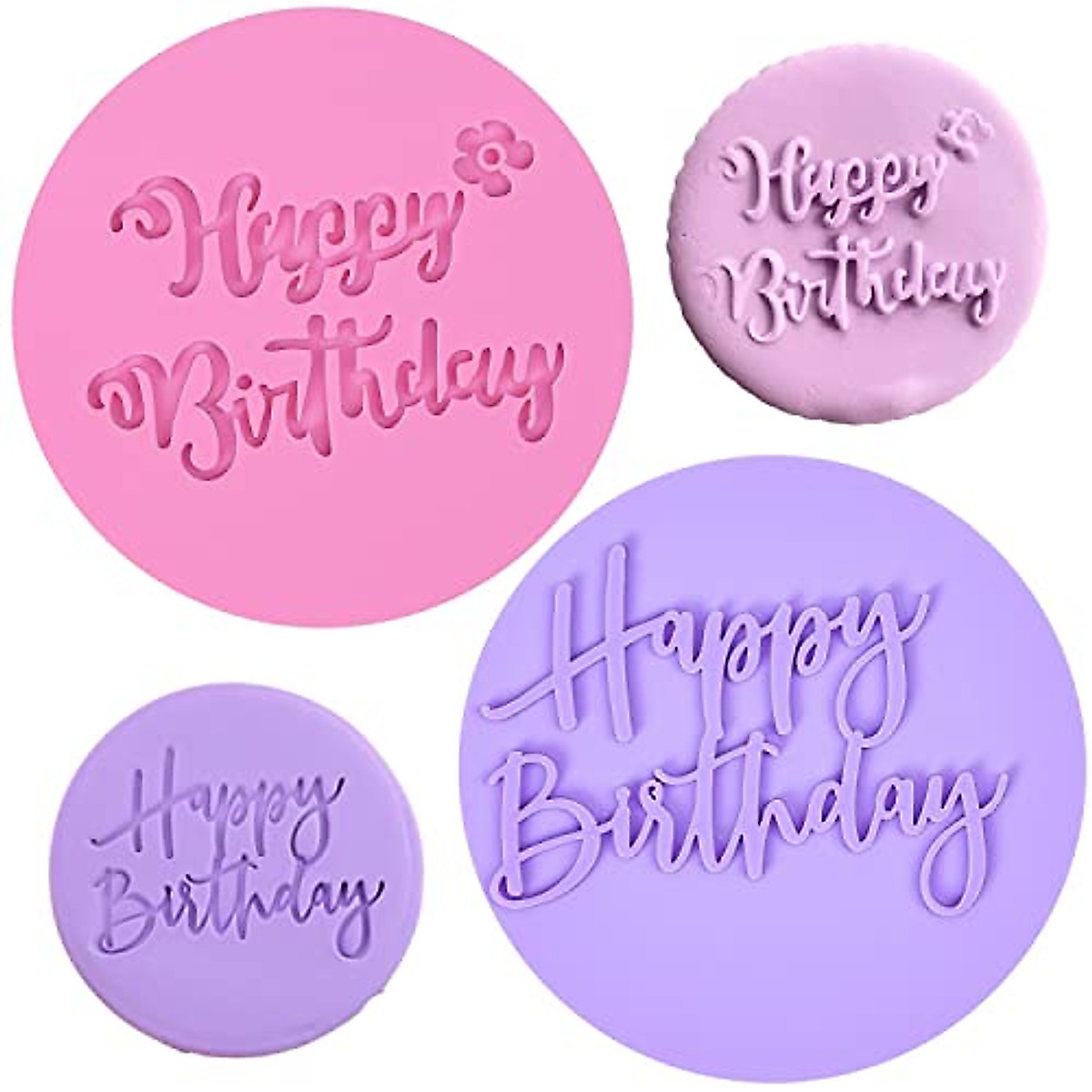 Crethinkaty 2 Pieces Happy Birthday Fondant Embosser 3D Design Cookie Stamp for Baking Cookies,Decorating Cake/Sugar Paste/Cupcake