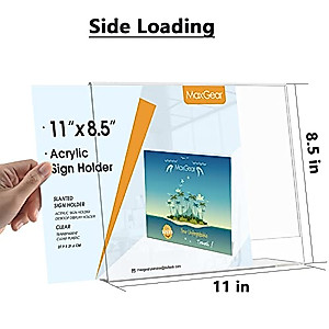 MaxGear Acrylic Sign Holder 8.5x11 inches 6 Pack, Horizontal Sign Holders Clear Paper Display Stand, Slant Back Flyer Frames Table Top Menu Document Holder for Office, Store, Restaurants - Landscape