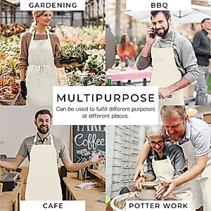 RAJRANG BRINGING RAJASTHAN TO YOU Chef Apron for Women Men with Pockets Cotton Kitchen Cooking Full Length Plain Aprons Marshmallow 35x27 Inches Pack of 5