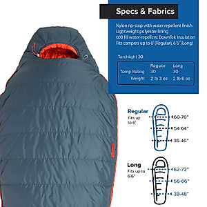 Big Agnes Torchlight (600 DownTek) Sleeping Bag, 30 Degree, Long