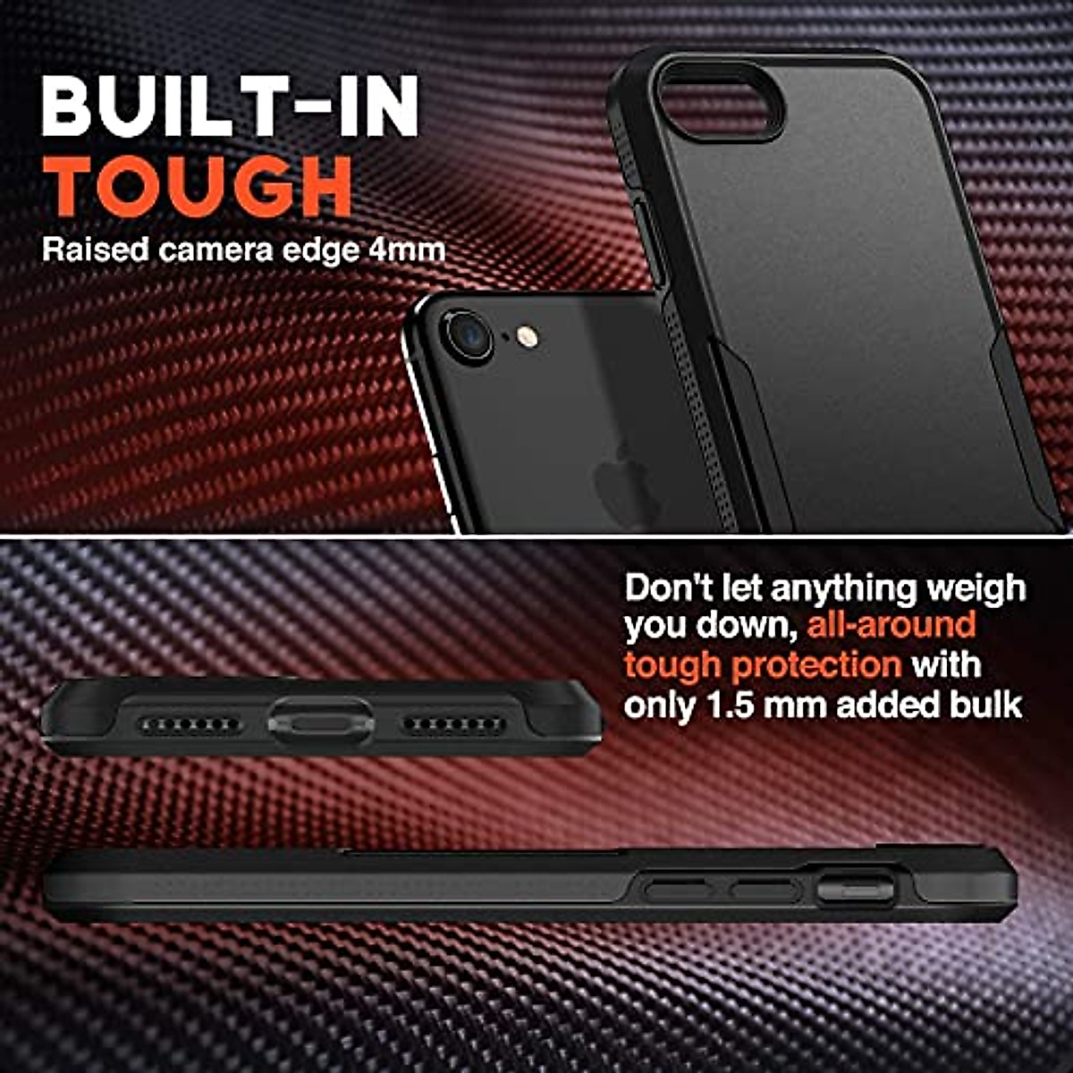 NTG Shockproof Designed for iPhone SE 2022 Case/iPhone SE 2020 Case, Heavy-Duty Tough Rugged Lightweight Slim Protective Case for iPhone SE/8/7-Black