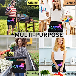 XMNYGJ 3 Pack Waist Apron Set Horse Print Waitress Aprons 3 Pockets Waterproof Half Apron for Bartender Restaurant Barista Teachers BBQs Parties