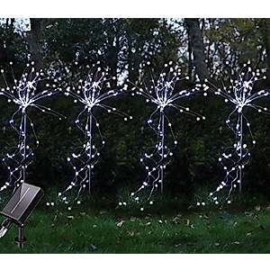 Solar Firework Lights Outdoor Waterproof, 4 Pack 180 LED Christmas Pathway Lights Copper Wire Lights, Outdoor Landscape Stake Lights for Garden Patio Yard Christmas Decorations. (White)