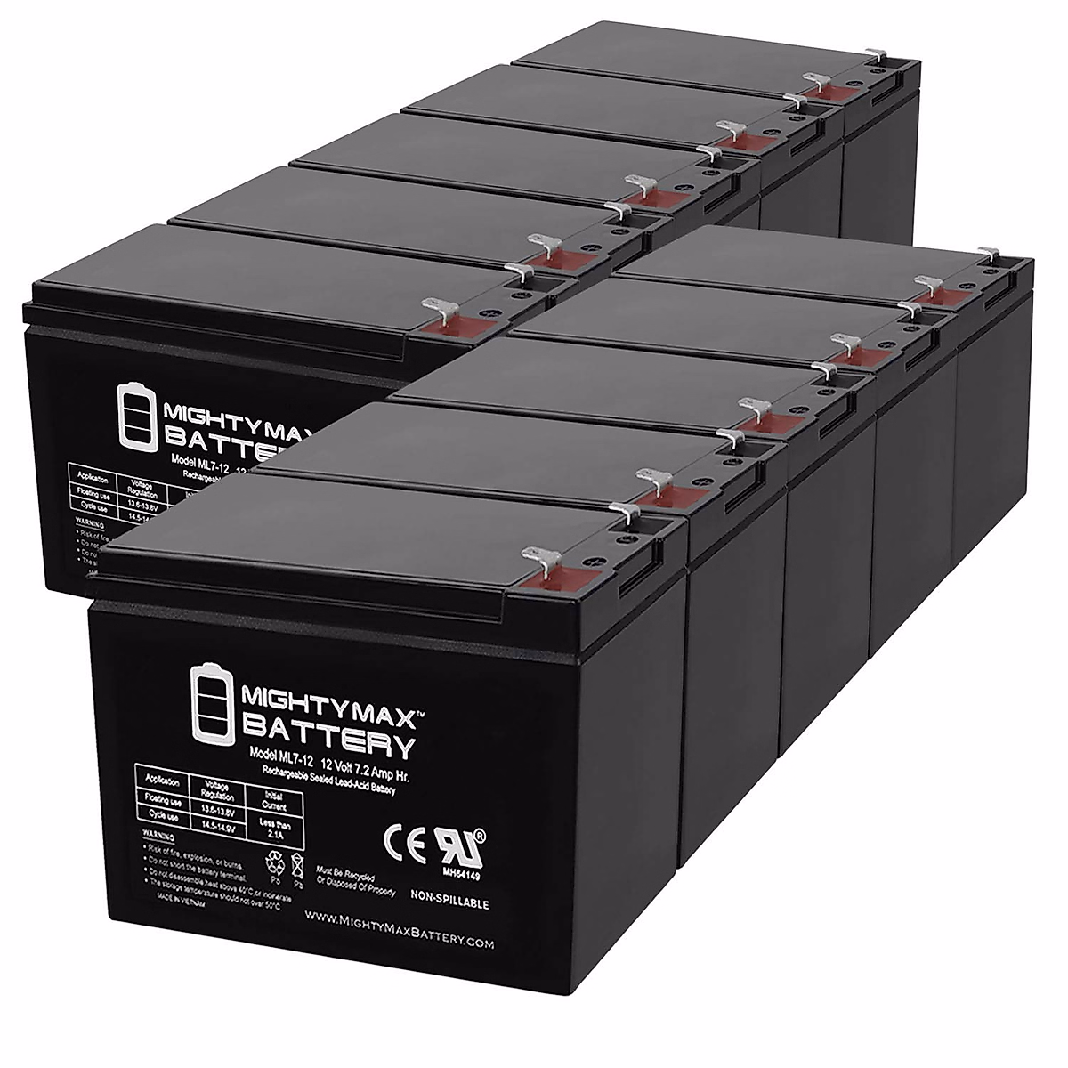Mighty Max Battery 12V 7Ah SLA Replacement Battery Compatible with Sigmas SP12-7.5 - 10 Pack