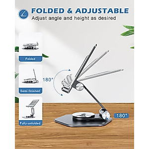 SOJUNER Tablet Stand Holder for Desk, Swivel iPad Stand with 360 Rotating Base, Aluminum Foldable Desktop Stand Holder Compatible with All Tablet Such as iPad Pro 12.9,11,10.5,9.7, Grey