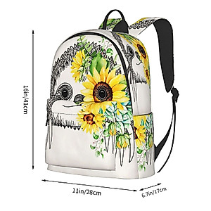 FeHuew 16 inch backpack Cute Sunflower Sloth Laptop Backpack Full Print School Bookbag Shoulder Bag for Travel Daypack