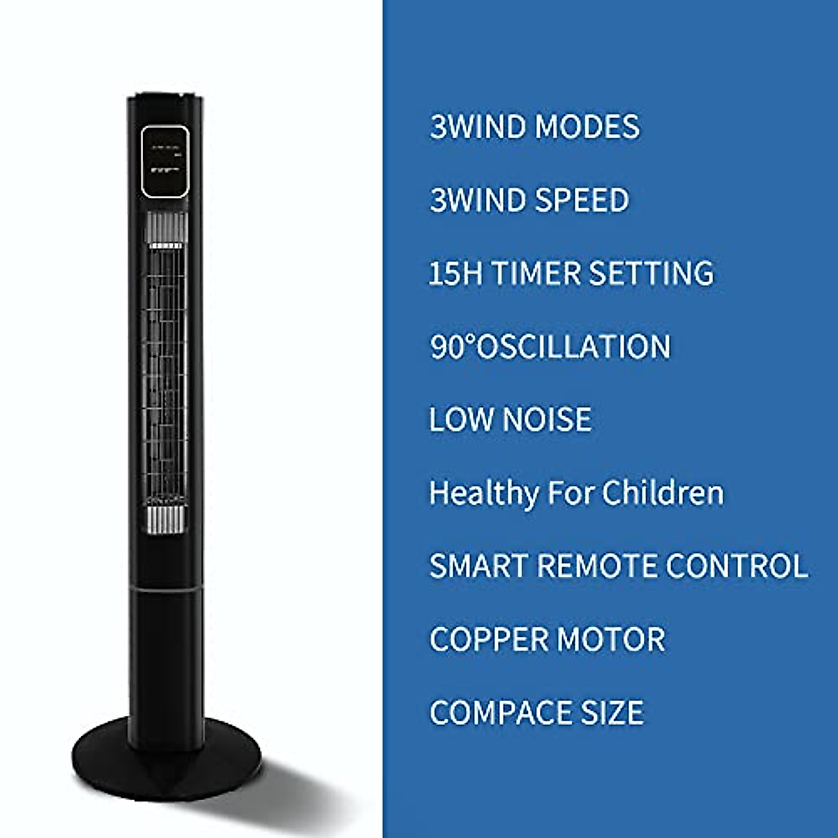 Antarctic Star Tower Fan Oscillating Fan Quiet Cooling Remote Control Powerful Standing 3 Speeds Wind Modes Bladeless Floor Fans Portable Bladeless Fan for Children Bedroom Kitchen Office BLACK