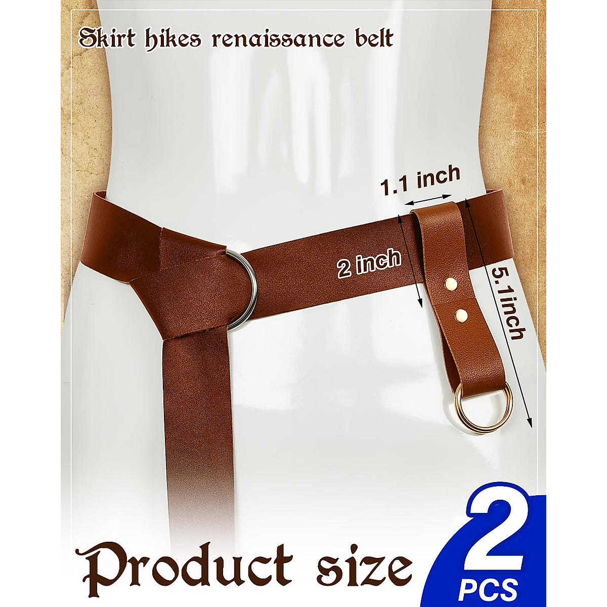 Jecery 2 Pcs Skirt Hikes Renaissance Skirt Hikes Medieval Skirt Hike Waistband Accessory for Renaissance Cosplay Costumes(Coffee,Classic Style)