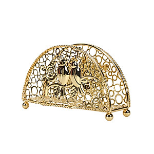 SDlumeiy Metal Semicircle Gold Napkin Holder with Bird，Paper Tissue Dispenser for Dining Table, Kitchen Countertop 6x1.6x3.1inch