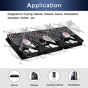 Wathai Dual Ball 3 x 120mm Computer Fan with AC Plug DC 12V Big Airflow Fans with 110V 120V 220V 240V AC Speed Controller for DIY Cabinet Chassis Machine Server Workstation Cooling