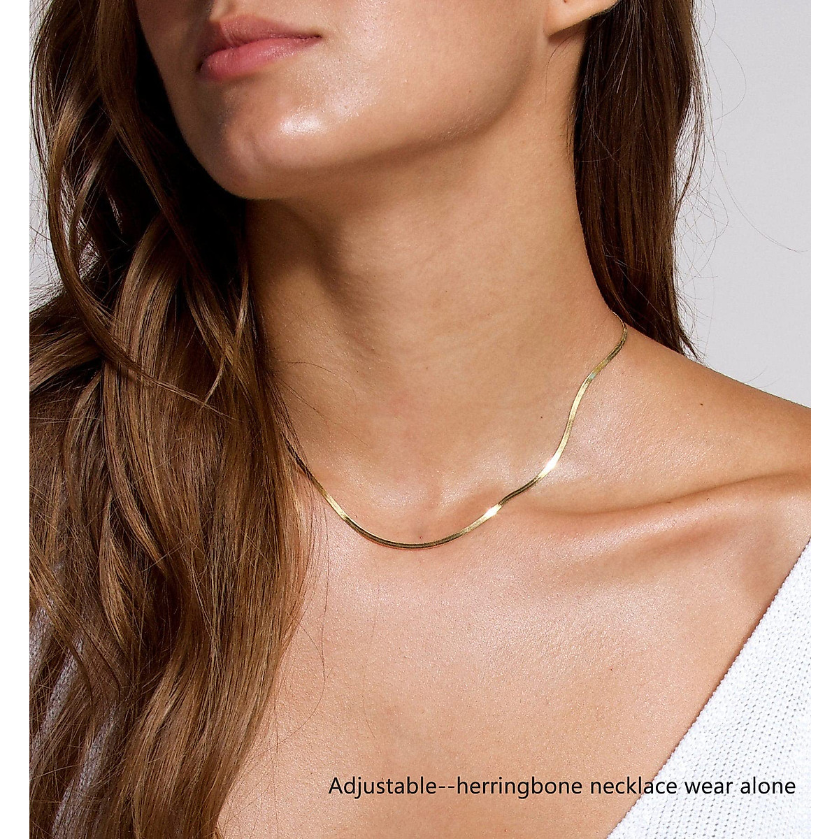 NECOCY Herringbone Necklace For Women,14k Gold Plated Layered Gold Necklaces Dainty Gold Herringbone Necklace Chunky Thin Paperclip Snake Chain Choker Necklace For Women Girls Gold Jewelry Gifts, Gold