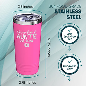 shop4ever Promoted to Auntie Est. 2025 Tumbler Insulated Tumbler 20 oz. with Lid, Stainless Steel Cups Travel Coffee Mug New Aunt Baby Announcement Gift (Pink)