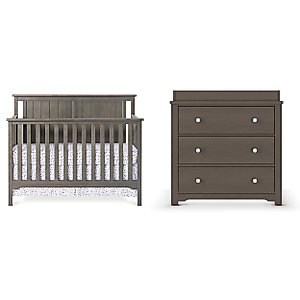 Child Craft Cottage Flat Top Crib, Dresser and Topper Nursery Set, 3-Piece, Includes 4-in-1 Convertible Crib, Dresser and Topper, Grows with Your Baby (Dapper Gray)