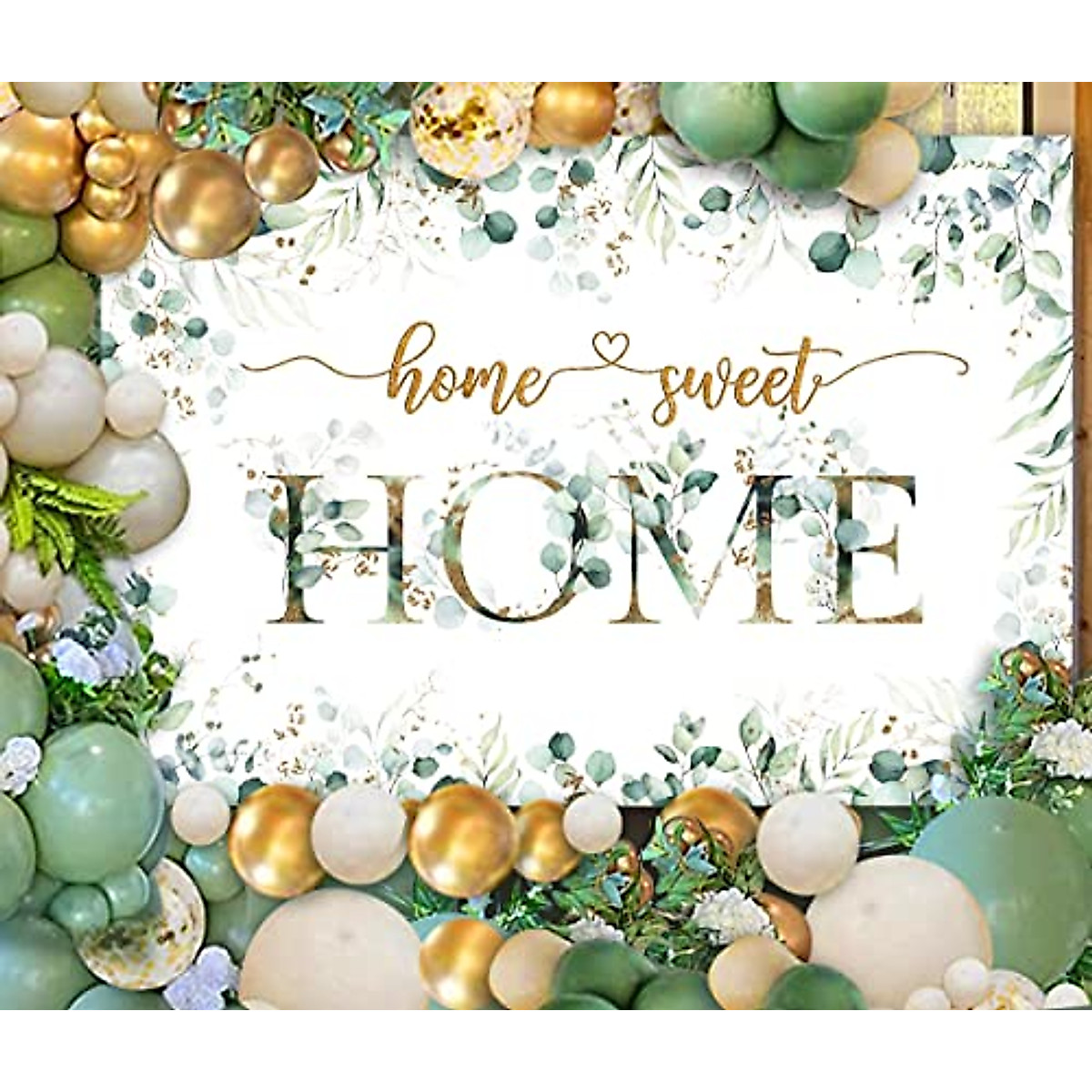 Home Sweet Home Housewarming Party Photo Background, Greenery Eucalyptus Leaves Bridal Shower Party Decorations Banner, Housewarming Party Decorations Banner Backdrops (7x5ft)