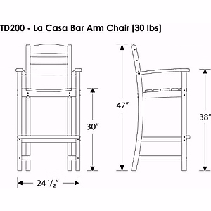 POLYWOOD TD202GY La Casa Café Bar Arm Chair, Slate Grey