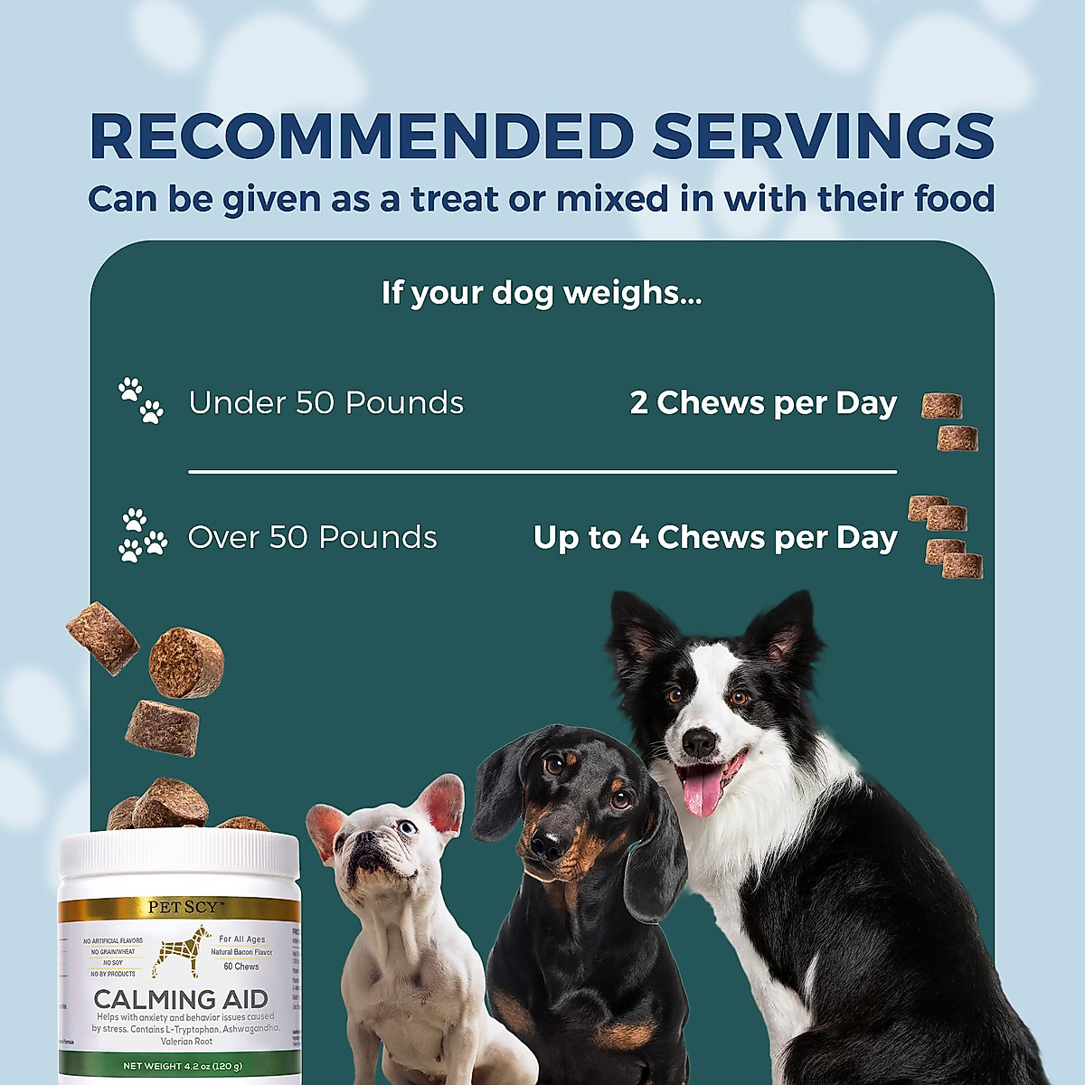 Petscy - Calming Chews for Dogs, Natural Dog Calming Chews with GABA and Lemon Balm for Stress & Anxiety Relief, Bite Sized Dog Anxiety Chews, Calming Dog Treats, 120g