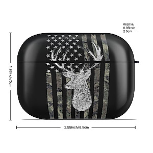 Deer Camo Camouflage American Flag Hunting AirPods Case Cover for AirPods Pro, Wireless/Wired Charging Protective AirPods Pro Case with Keychain, Black