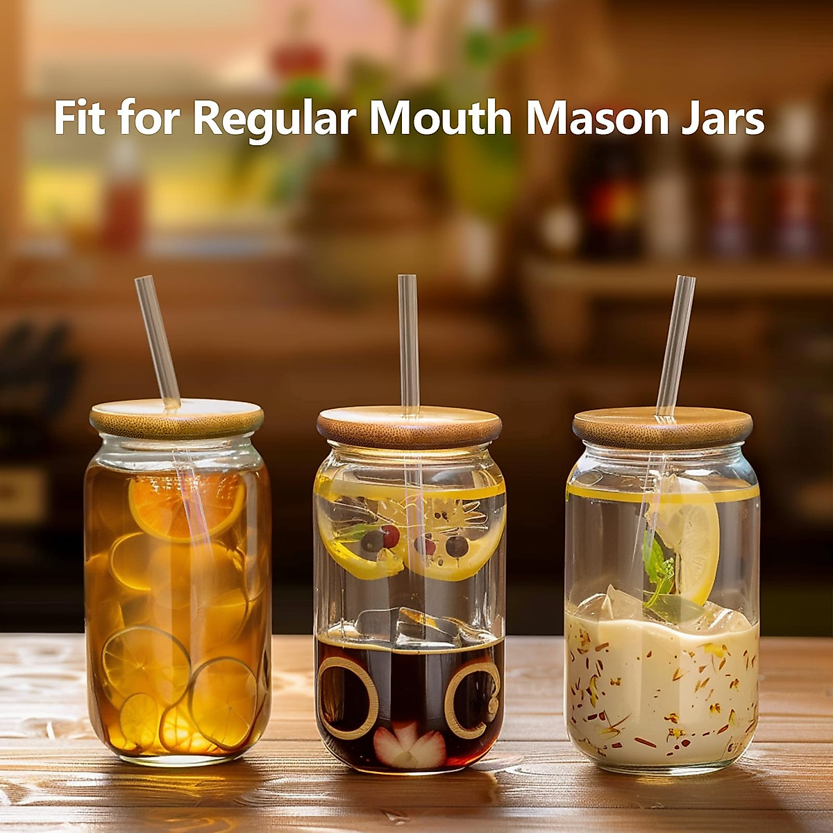 Mason Jar Lids with Straw Hole, 2.76inch/70mm Bamboo Mason Jar Lids for Regular Mouth Drinking Jars, Reusable Wooden Lids, Bamboo Lids Perfect for Glass Cups and Beer Glasses (3 Pack)