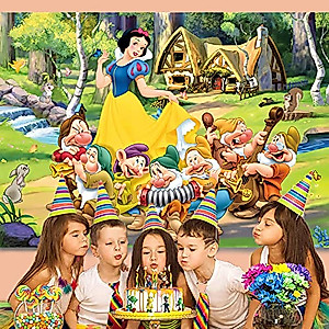 Snow White Backdrop,7x5 FT Princess Snow White Banner Princess Background Snow White and The Seven Dwarfs Backdrop Princess Theme Birthday Party Backdrop Supplies & Decor for Girls