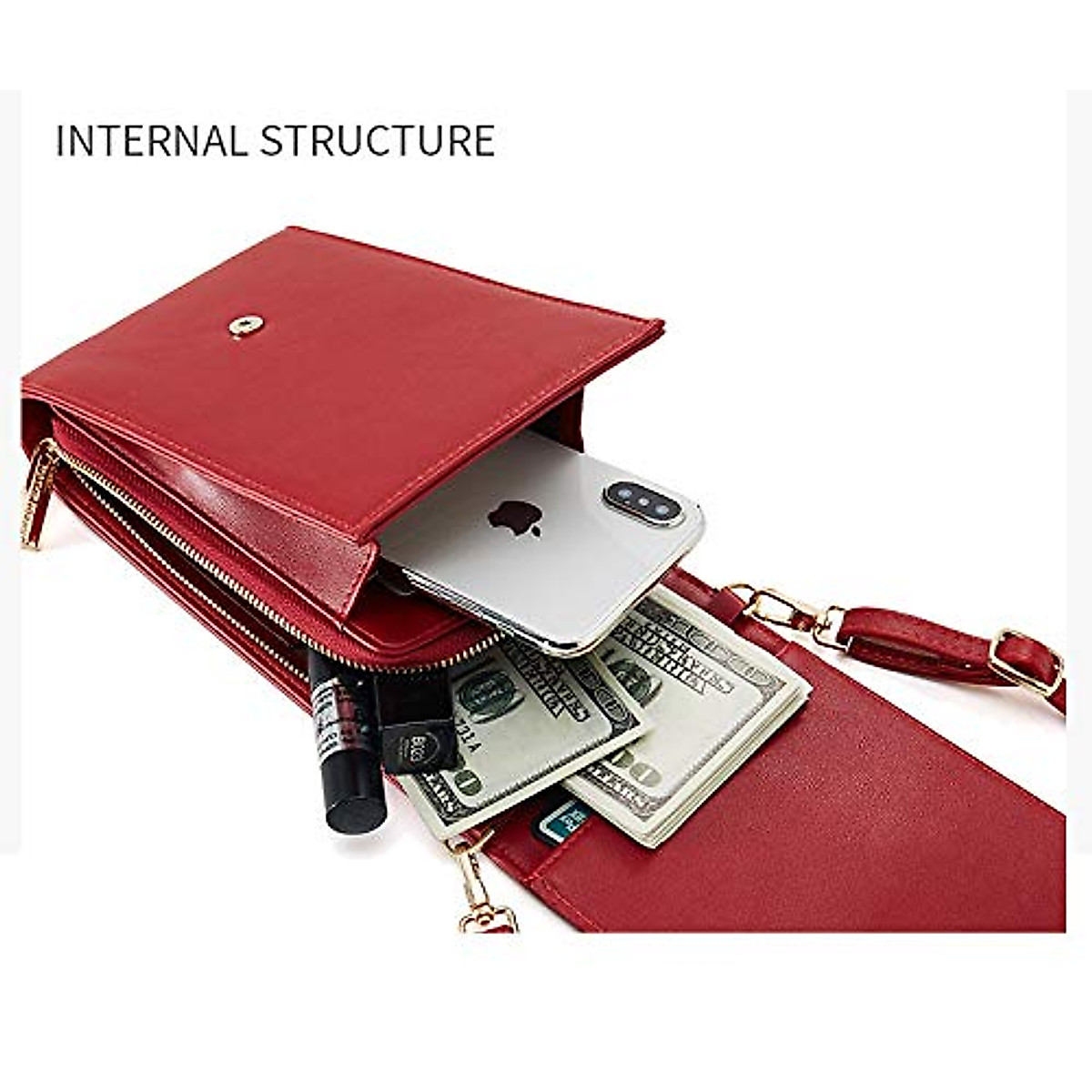 Hooshion Crossbody Cell Phone Purse for Women, Mini Shoulder Bag Wallet with Credit Card Slots (Pink)