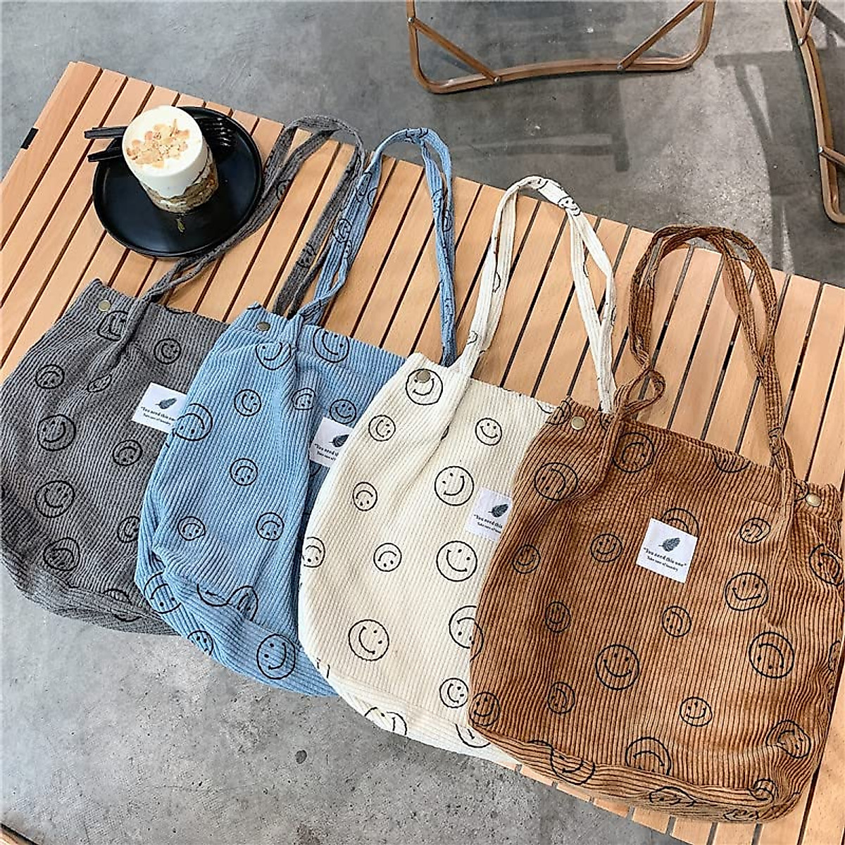 vfdgsaz Trendy Corduroy Tote Bag Cute Aesthetic Tote Bags Girls Fashion School Lunch Tote Bags (Blue)