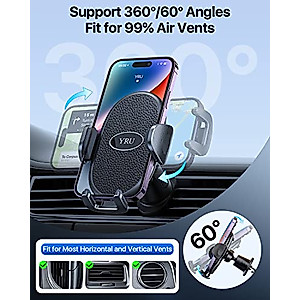 YRU Phone Mount for Car Vent [Upgraded Steel Clip], Sturdy Adjustable Shockproof Car Phone Holder, Handsfree Cell Phone Stand Cradle for iPhone 14 13 Pro Max, Samsung Universal Cellphone, Pickup Truck
