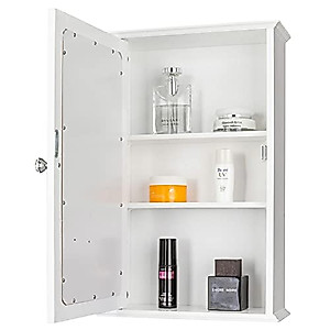 Single Door Bathroom Cabinet - Wall Mounted Medicine Storage Vanity Mirror Organizer with Shelf, Rust-Free White Cabinet for Space-Saving