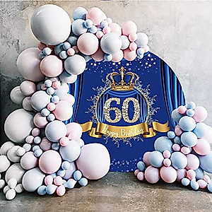OERJU 6x6ft 60th Birthday Round Backdrop Cover for Men Royal Blue Curtain Gold King Crown Circle Photography Background Sixty Years Old Age Birthday Party Decorations Banner Photo Booth Props