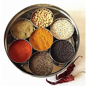 Satre Online and Marketing Stainless Steel Masala Box,Stainless Steel Spice Box,Spice Box with 7 Spice Containers, 2 Spoon With Lid,Spice box,Masala Box,Masala Dabba