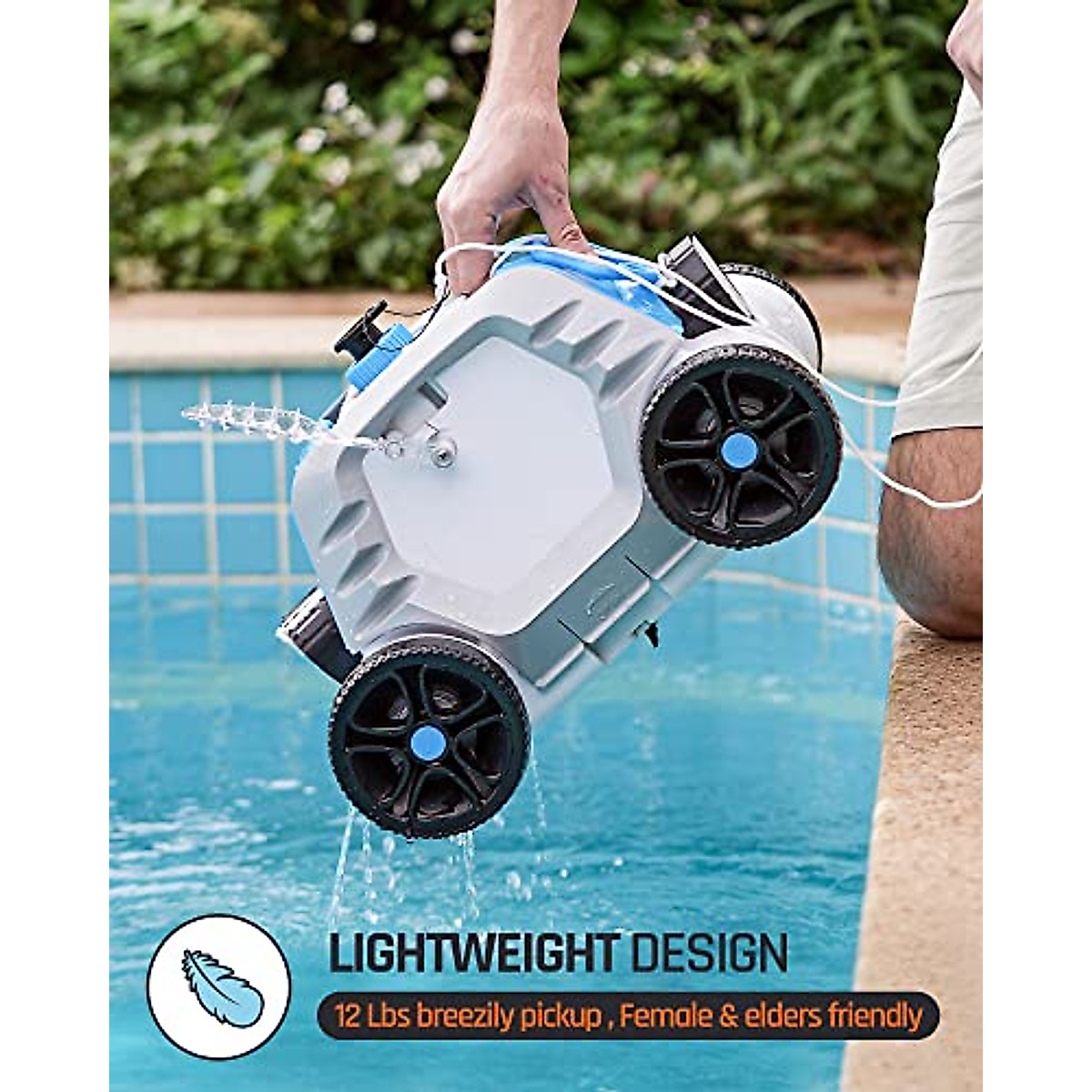 (2023 New) FIILPOW Cordless Robotic Pool Cleaner, Automatic Pool Vacuum with Dual-Suction, Auto-Docking, 90 Mins Runtime, Lightweight, Rechargeable, IPX8 Waterproof, for Pools Up to 800 Sq.ft, Blue